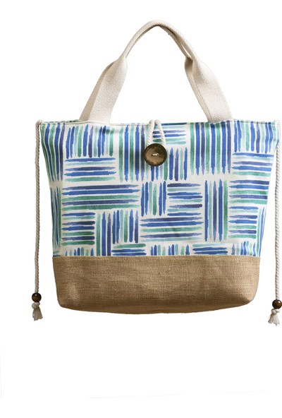 Heybez Mavi Yeşil Çizgili Plaj Çantası