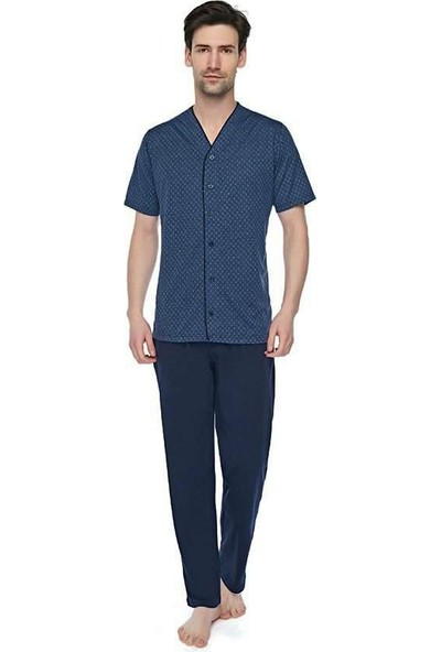 Çift Kaplan 8220 Gömlek Boydan Önden Düğmeli Erkek Pijama