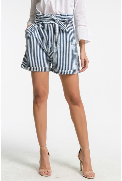 LTB Dorla Mix Blue Line Wash Kadın Keten Şort LTB Dorla Mix Blue Line Wash Kadın Keten Şort