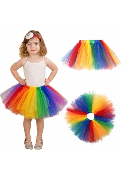 Bba New Trend Gökkuşağı Tütü Lastikli Etek kız Çocuk Tütü Etek Astarsız