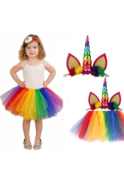 Bba New Trend Gökkuşağı Unicorn Taç Unicorn Tütü Etek