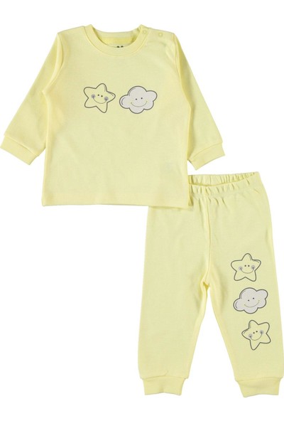 Kujju Kız Bebek Gökyüzü Baskılı Pijama Takımı Sarı