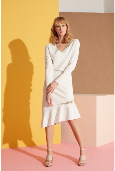 GIZIA Taş Detaylı Ekru Etek