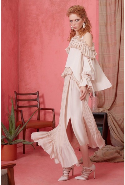 GIZIA Yırtmaç Detaylı Pileli Pudra Etek