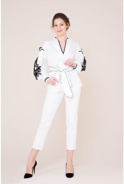 GIZIA Dar Paça Beyaz Pantolon