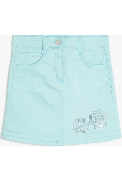 Koton Kız Çocuk Esnek Pantolon Kumaşından Parlak Taşlı Önü Fermuarlı Diz Üstü Etek