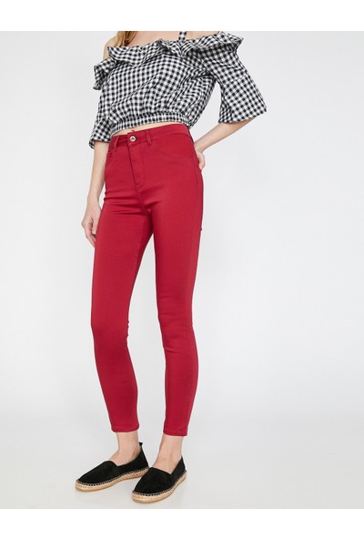 Koton Skinny Fit Bordo Kadın Pantolon