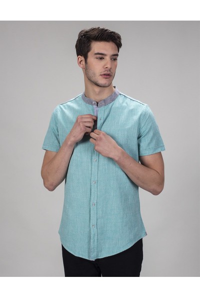 Tudors Slim Fit Kısa Kol Hakim Yaka Yeşil Erkek Gömlek Tudors Slim Fit Kısa Kol Hakim Yaka Yeşil Erkek Gömlek