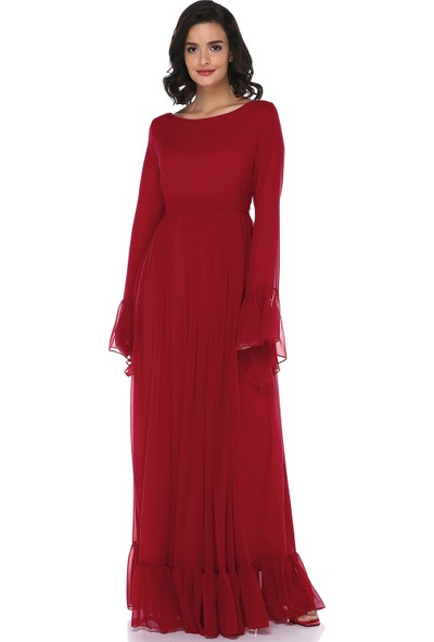 Moda Labio - Kırmızı Minel Şifon Elbise
