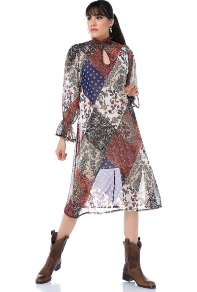 Ust Kadın Pareo Bordo, Kahve, Lacivert