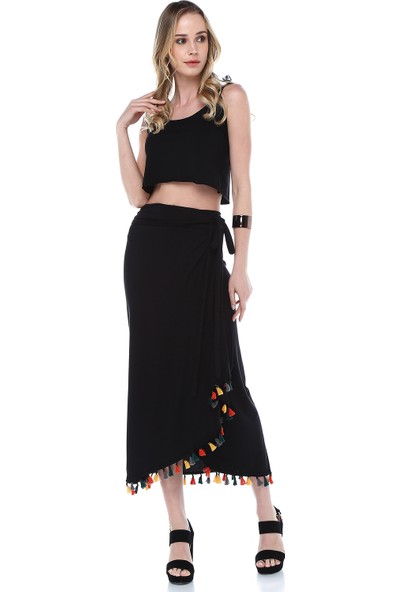 Quincey Renkli Püsküllü Anvelop Etek