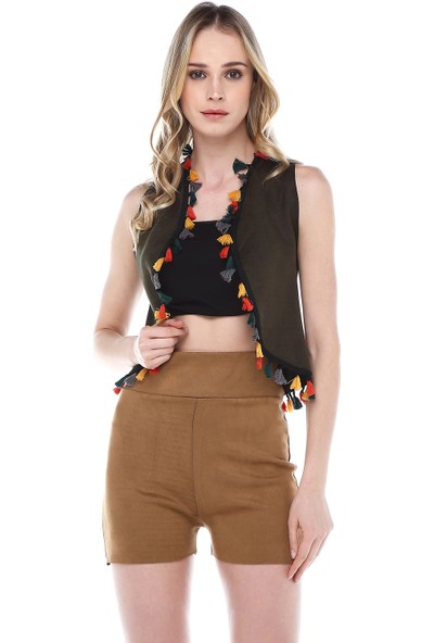 Quincey Renkli Püsküllü Süet Yelek