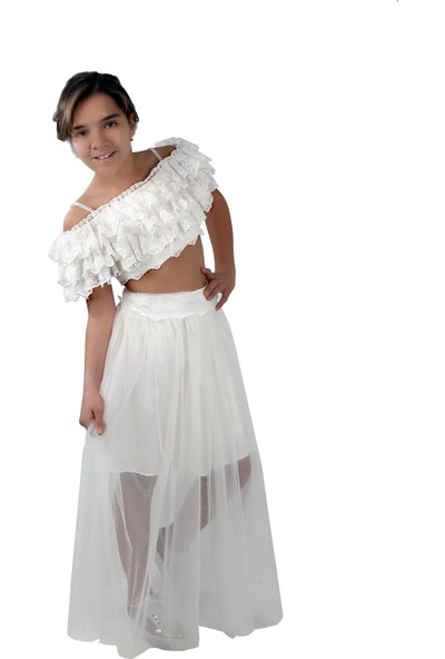 Butikhappykids Kız Çocuk Dantelli Güpürlü Uzun Etekli İkili Takım