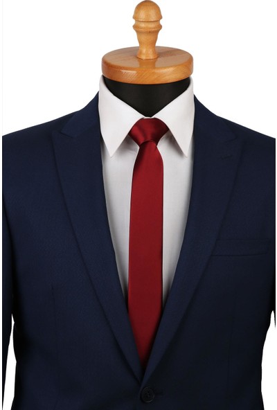 La Pescara Bordo Saten Düz Çok İnce Kravat UST12