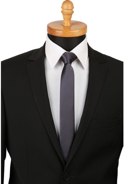 La Pescara Füme Saten Düz Çok İnce Kravat UST08