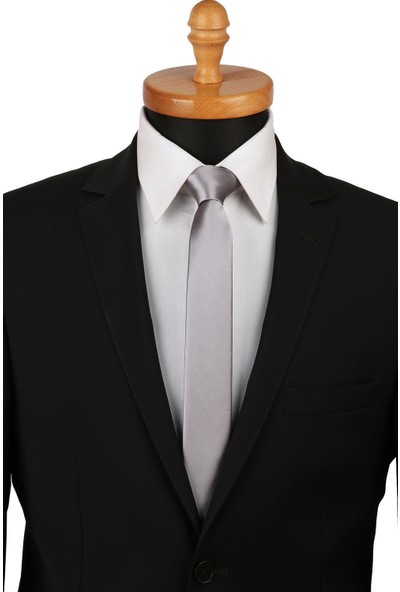 La Pescara Gri Saten Düz Çok İnce Kravat UST06