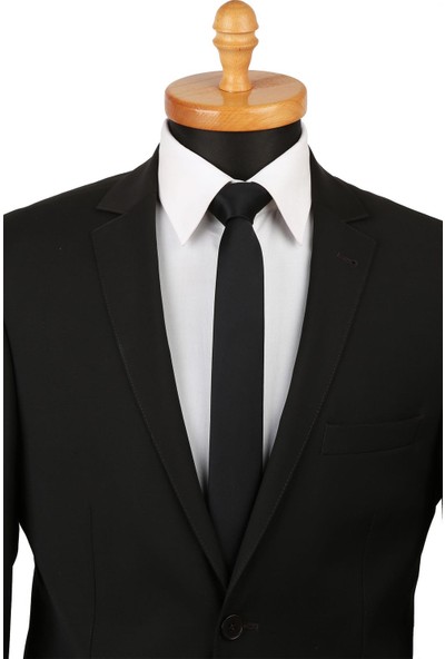 La Pescara Siyah Düz Mat Saten Çok İnce Kravat UST32