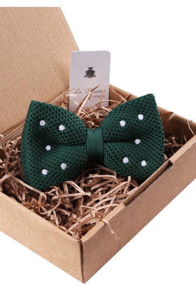 La Pescara Yeşil Puantiye Desen Örgü Papyon ÖR127