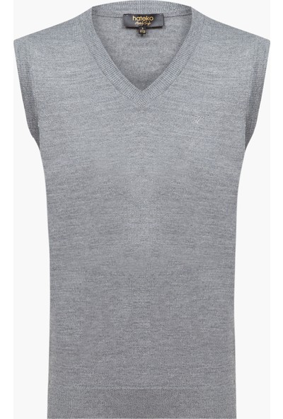 Hateko Klasik Kesim Gri Yünlü Erkek Süveter