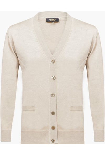 Hateko Klasik Kesim Taş Rengi Yünlü Erkek Hırka Hateko Klasik Kesim Taş Rengi Yünlü Erkek Hırka