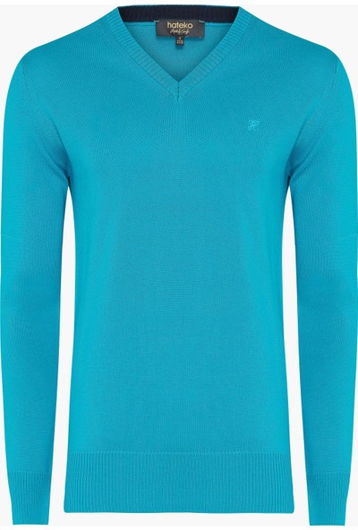 Hateko Dar Kesim Turkuaz Pamuklu Erkek V Yaka Kazak Hateko Dar Kesim Turkuaz Pamuklu Erkek V Yaka Kazak