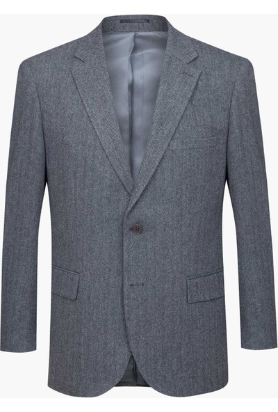 Hateko Altınyıldız Gri 4 Drop Balıksırtı Desenli Erkek Yün Ceket