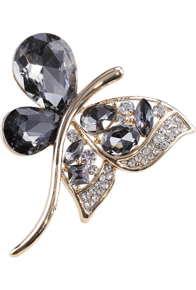 Lavisera Gri Taşlı Kelebek Broş
