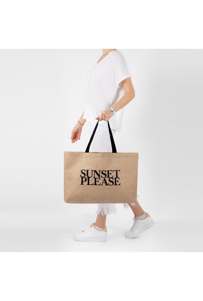 OCEAN HOME SUNSET PLEASE BASKILI JÜT PLAJ ÇANTASI OCEAN HOME SUNSET PLEASE BASKILI JÜT PLAJ ÇANTASI