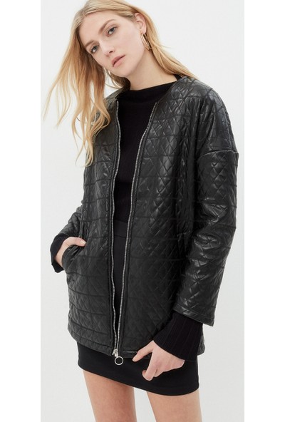 Koton Kadın Deri Görünümlü Ceket Siyah