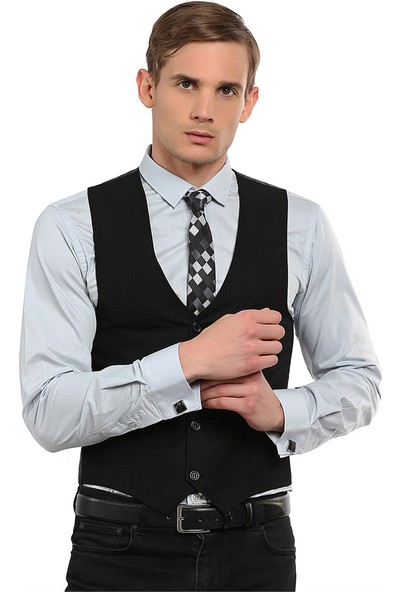 Tudors Siyah Düz Erkek Yelek - Upel