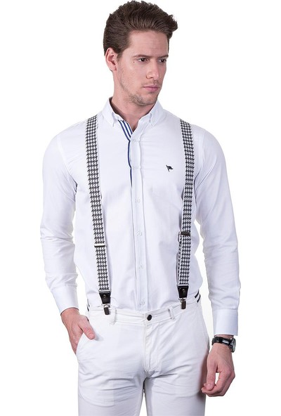 Tudors Beyaz Pantolon Askısı Siyah Desenli