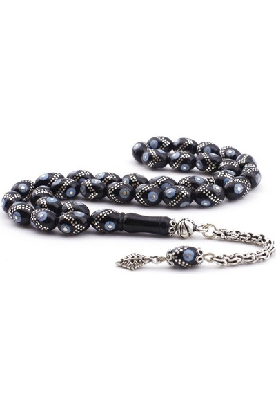 Takıhan 925 Ayar Gümüş Firuze İşlemeli Erzurum Oltusu Tesbih Th825