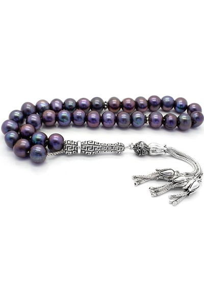 Takıhan 925 Ayar Gümüş Küre Kesim Siyah İnci Taşlı Tesbih Th861