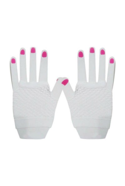 Toptancı Kapında Kısa Fosforlu File Eldiven - Beyaz