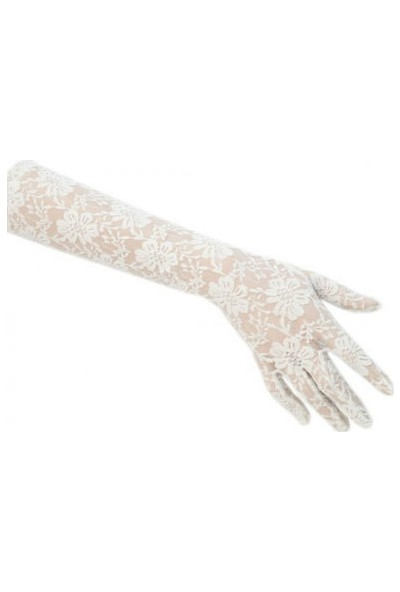 Toptancı Kapında Dantelli Gelin Eldiveni - Beyaz Uzun