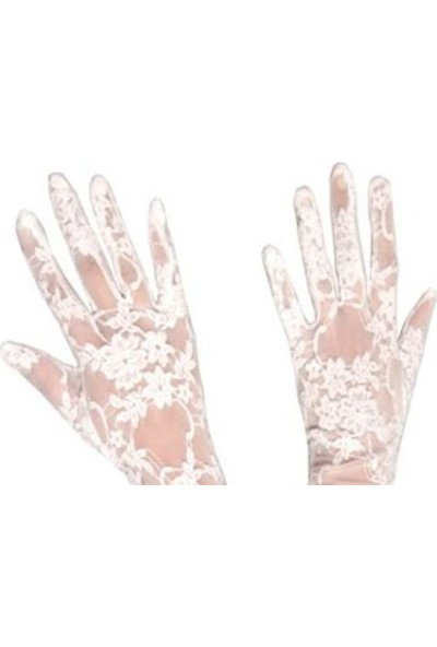 Toptancı Kapında Dantelli Gelin Eldiveni - Beyaz Kısa