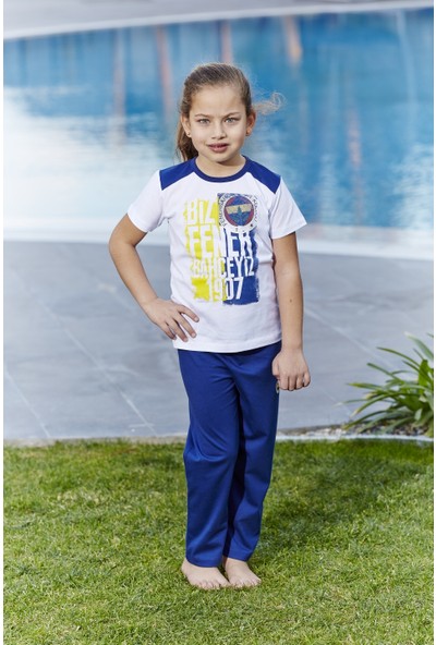 Fenerbahçe Lisanslı Kız Çocuk Pijama Takımı Beyaz