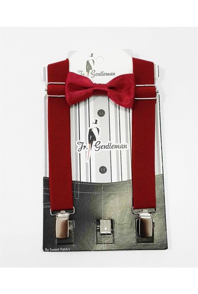 Ertuğ Anne & Bebek Çocuk Papyon - Pantolon Askısı Takım Bordo