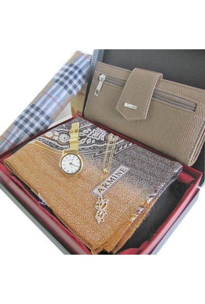 Spectrum Seti Saat + %100 İpek Fular + Cüzdan + Kolye + Şemsiye - Vizon Spectrum Seti Saat + %100 İpek Fular + Cüzdan + Kolye + Şemsiye - Vizon