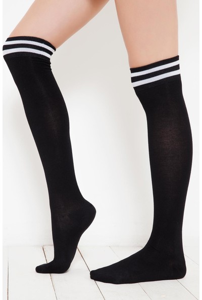 Brgoetti Siyah Diz Üstu Diana Bambu Çorap