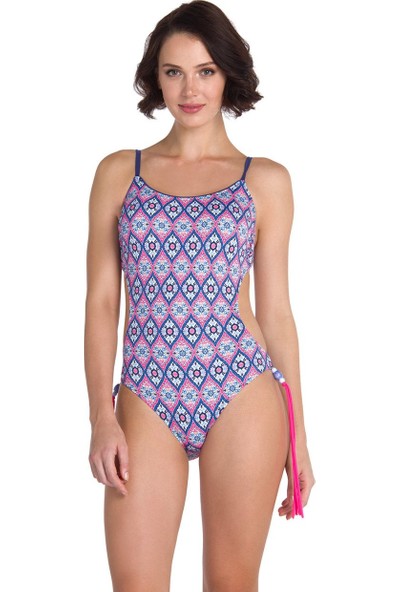 Lacivert Boncuklu Yanı İp Detaylı Desenli Mayokini Lacivert Boncuklu Yanı İp Detaylı Desenli Mayokini