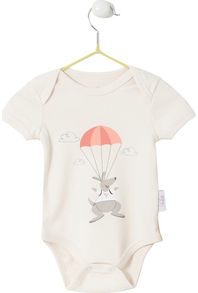 Kırmızı Kanguru Bebek Organik Kısa Kollu Yaka Detaylı Body 0-3 Ay