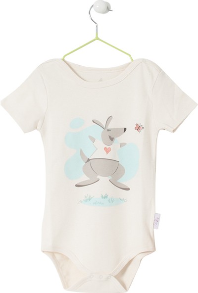 Kırmızı Kanguru Bebek Organik Kısa Kollu Omuz Çıtçıtlı Kız Çocuk Body