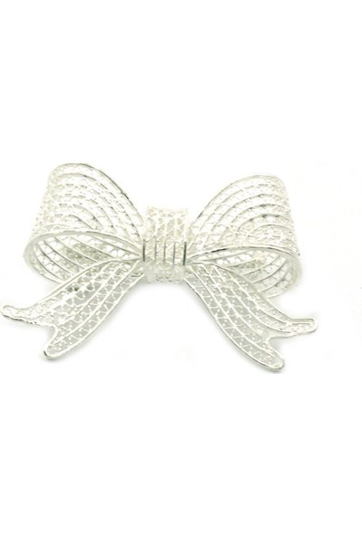 Aykat Fiyonk Modeli Gümüş Broş El İşi Beyaz Telkari Taşsız Yaka İğnesi Brs-151