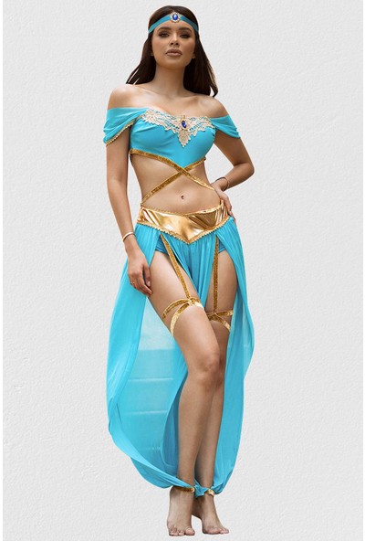 Mite Love Seksi Aksesuarlı Hint Dansöz Kostümü Mavi