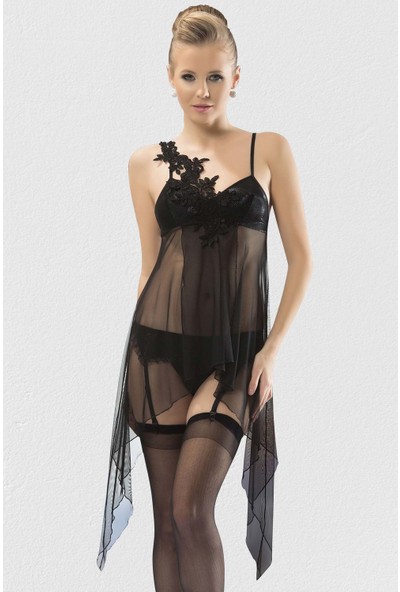 Mite Love Fantazi Gecelik Jartiyerli Takım Siyah Mite Love Fantazi Gecelik Jartiyerli Takım Siyah