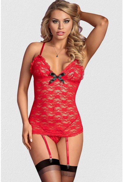 Mite Love Dantel Jartiyerli Gecelik Takım Kırmızı Mite Love Dantel Jartiyerli Gecelik Takım Kırmızı