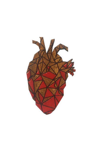 Tezgah İstanbul Geometrik Kalp Ahşap Broş