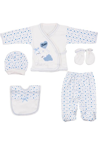 Juuta Tavşan Desenli 5 Parça Zıbın Set Mavi