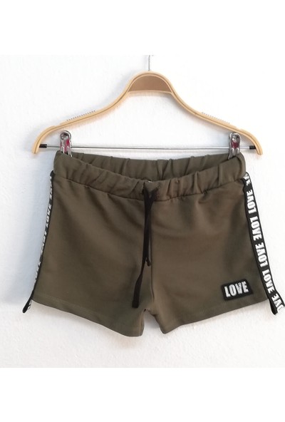 Toontoy Kız Çocuk Love Şeritli Şort Haki 6 Yaş K-290